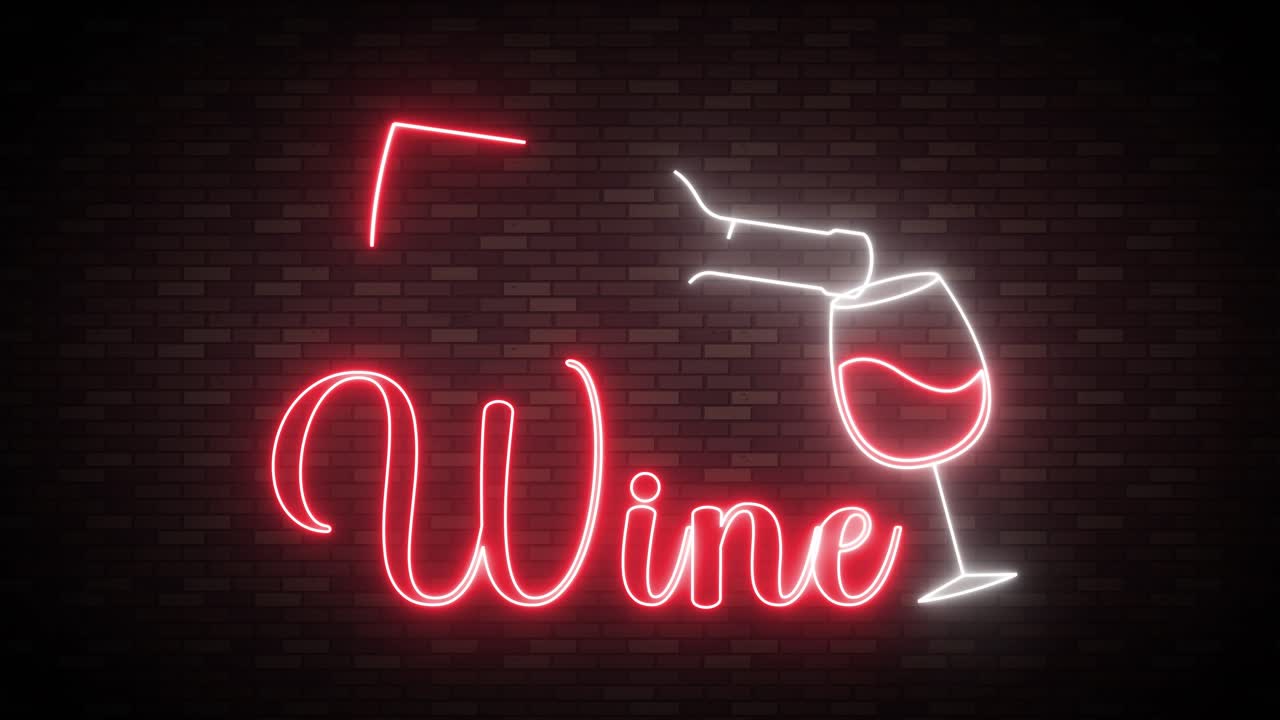 Neon sign animation of wine pouring into glass. | Premium Stock Video ...