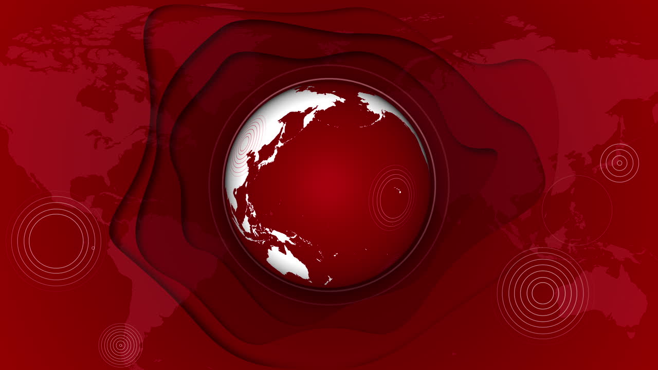 Earth globe rotating on a red background with a world map. Radial ...