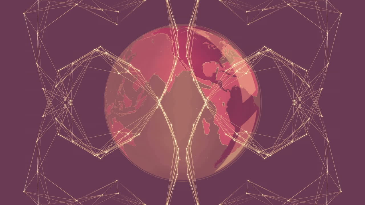 animation of globe and network of connections on pink background | freepik