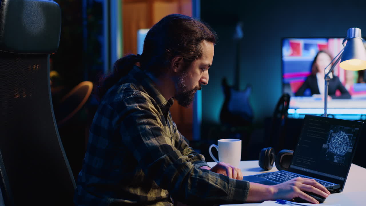 Premium Stock Video Self Employed Developer Updating Ai Machine Learning Algorithm