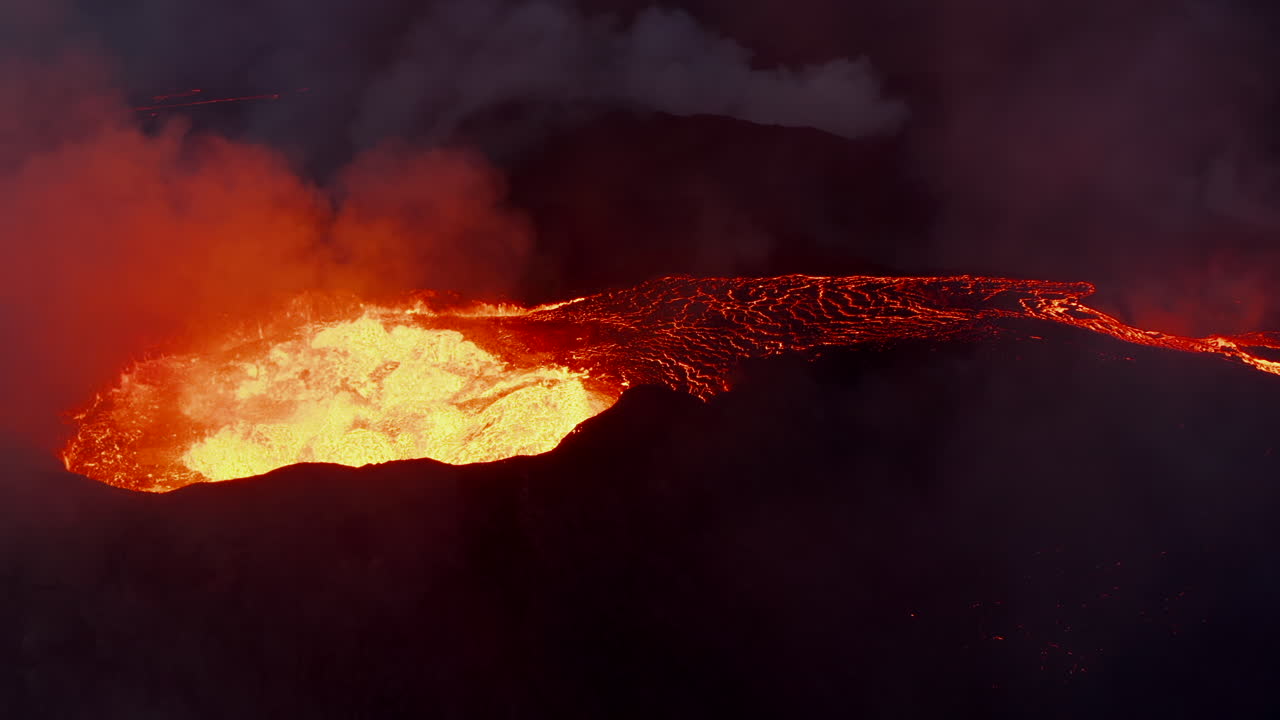 Close-up View Of Hot Magmatic Material Splashing Above Crater. Molten ...