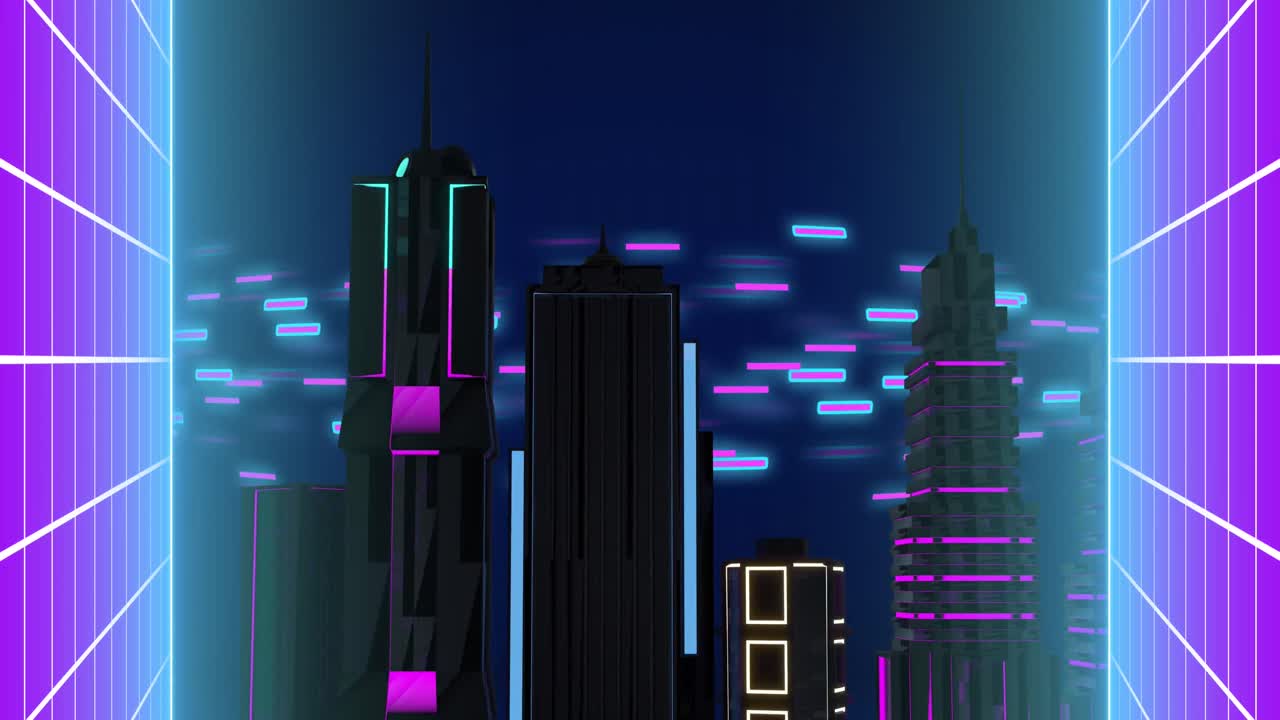 Premium stock video - Animation of light trails moving over cityscape