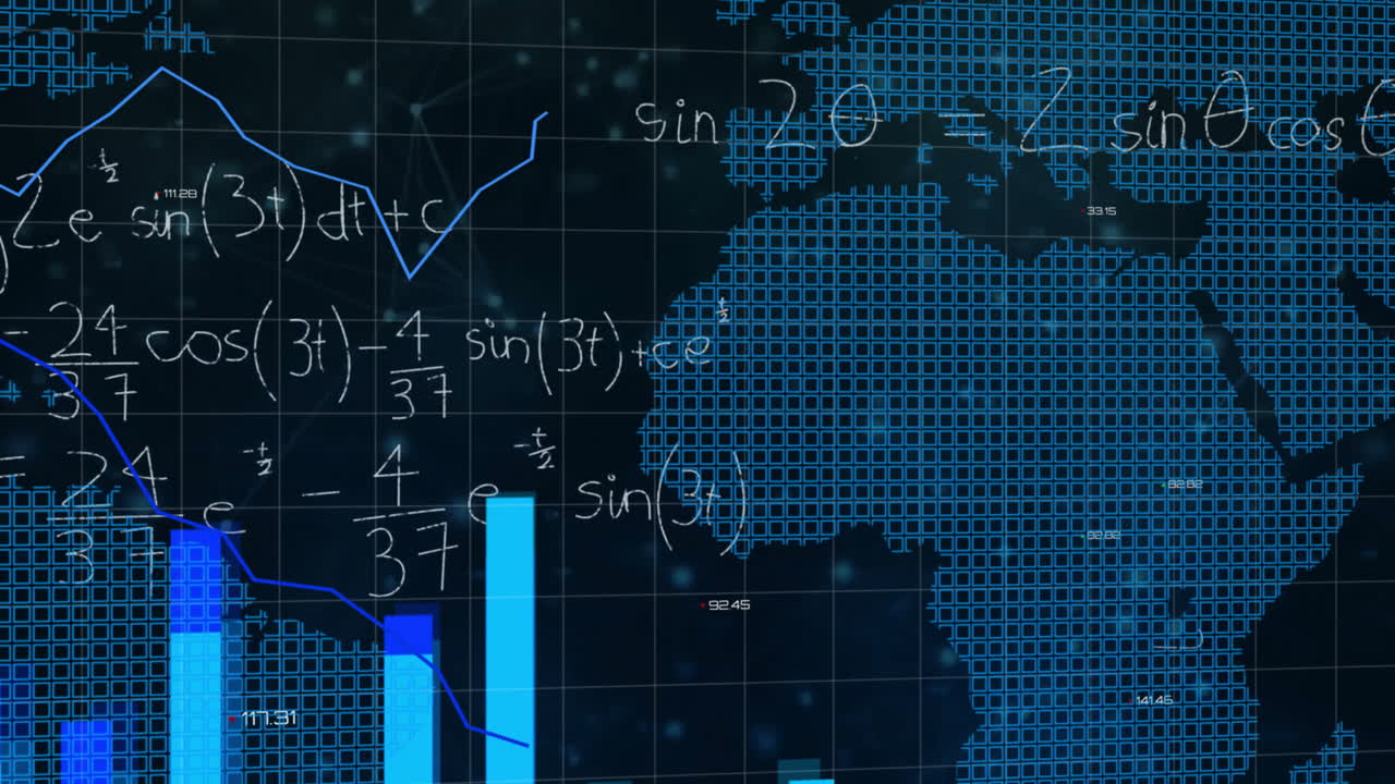 Premium stock video - Animation of graphs, map and mathematical sums ...
