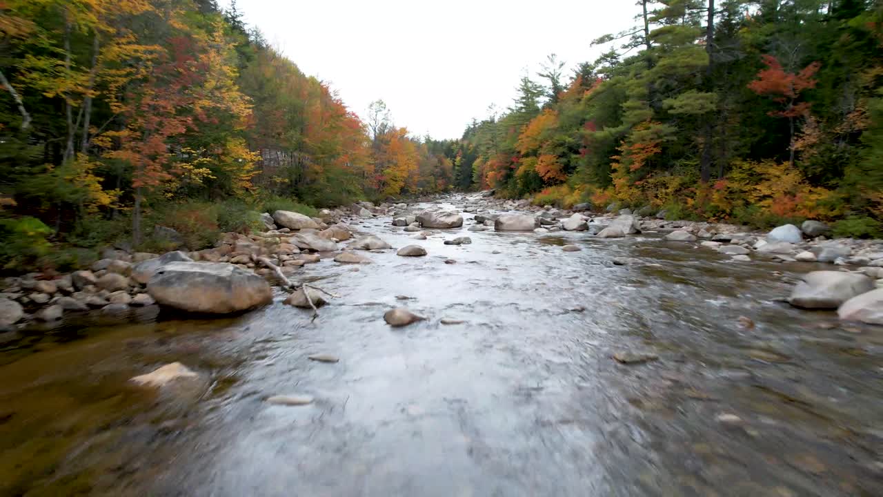 New England River with Boulders and changing leaves | Premium Stock ...