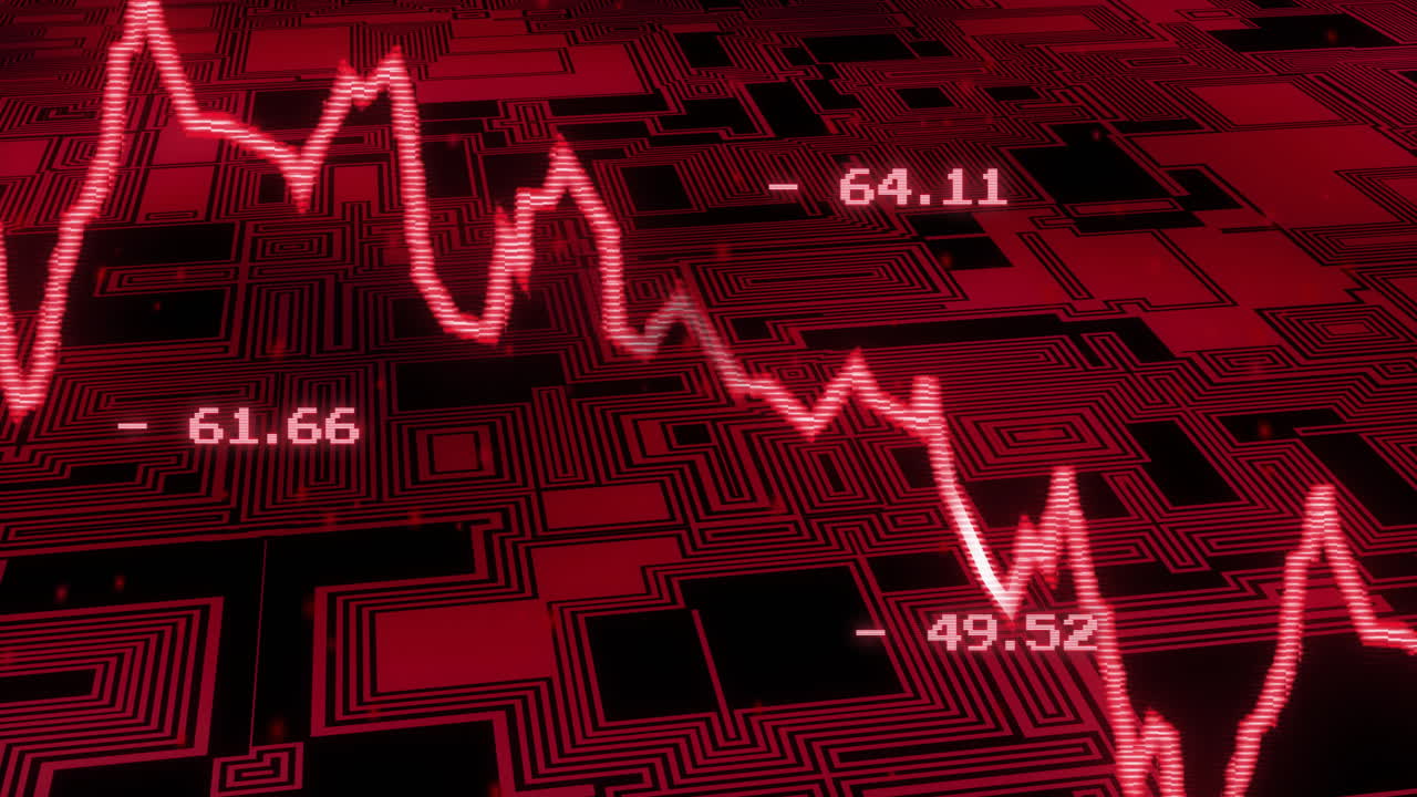 Animation of financial data processing over circuit board background | Premium Stock Video Footage