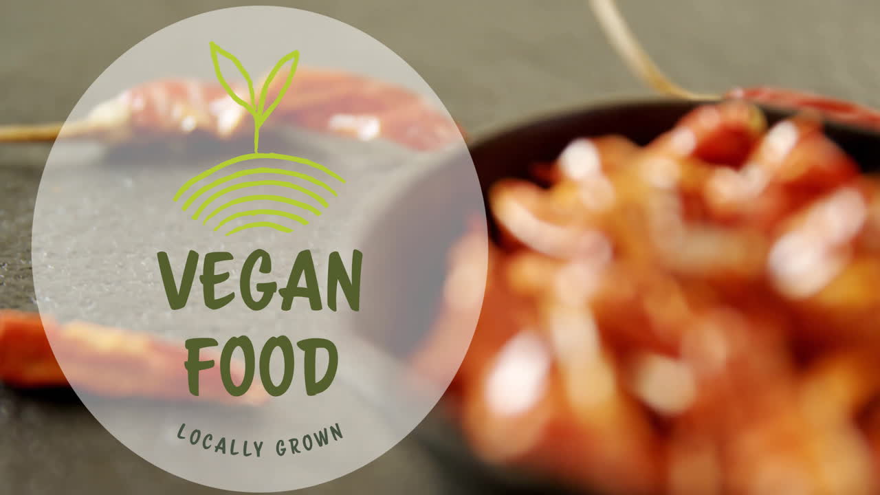 Premium stock video - Vegan food locally grown animation over blurred ...