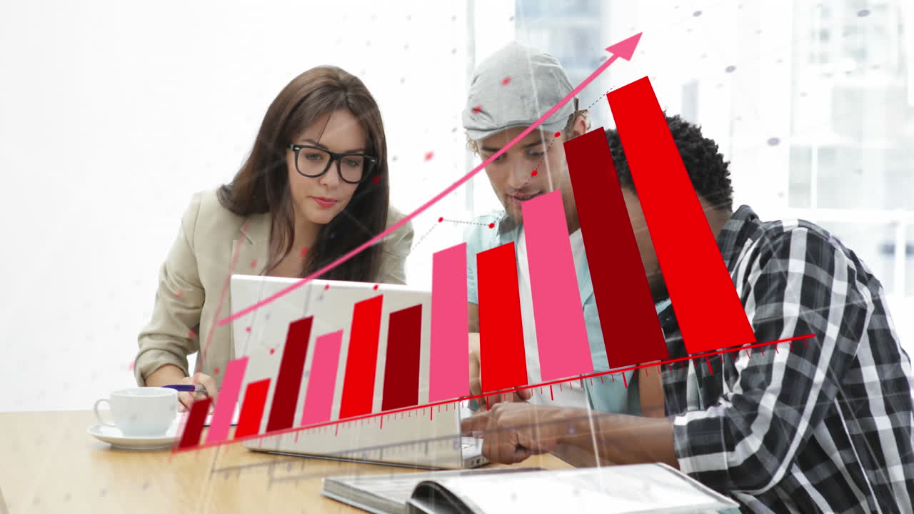 Premium Stock Video Animation Of Statistical Data Processing Over Diverse Colleagues