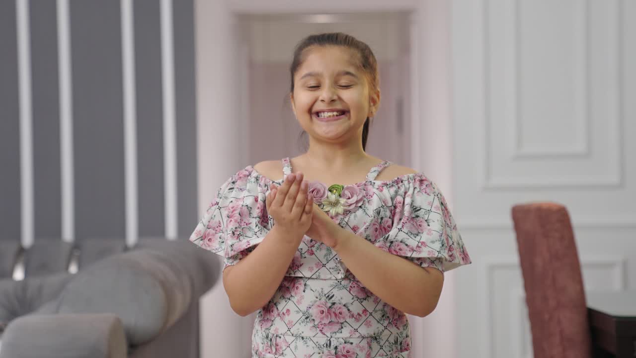 Happy Indian kid girl clapping and celebrating | Premium Stock Video ...