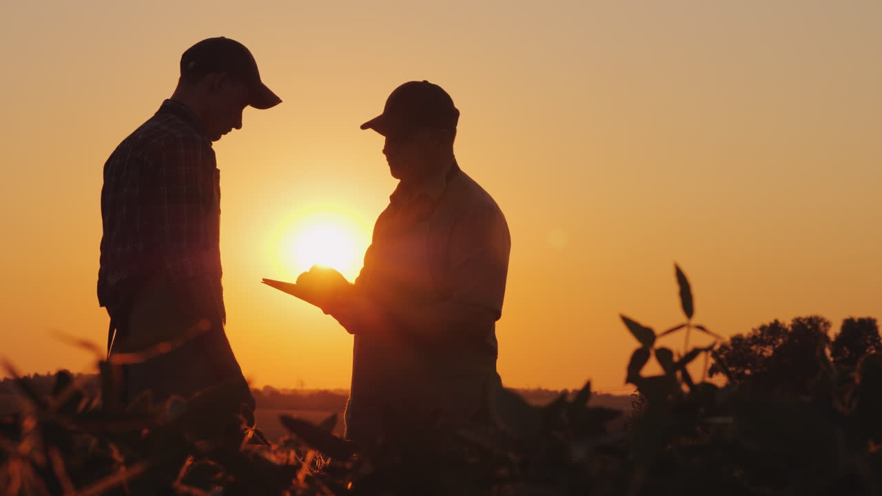 Premium stock video - Two farmers talk on the field then shake hands ...