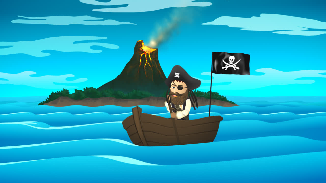 Premium stock video - A boat with the calm pirate with the mustache and ...