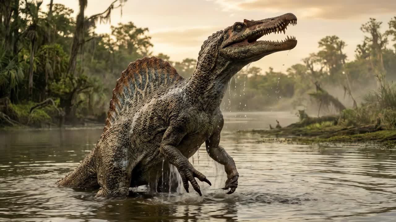 Spinosaurus in the Water | Premium Stock Video Footage