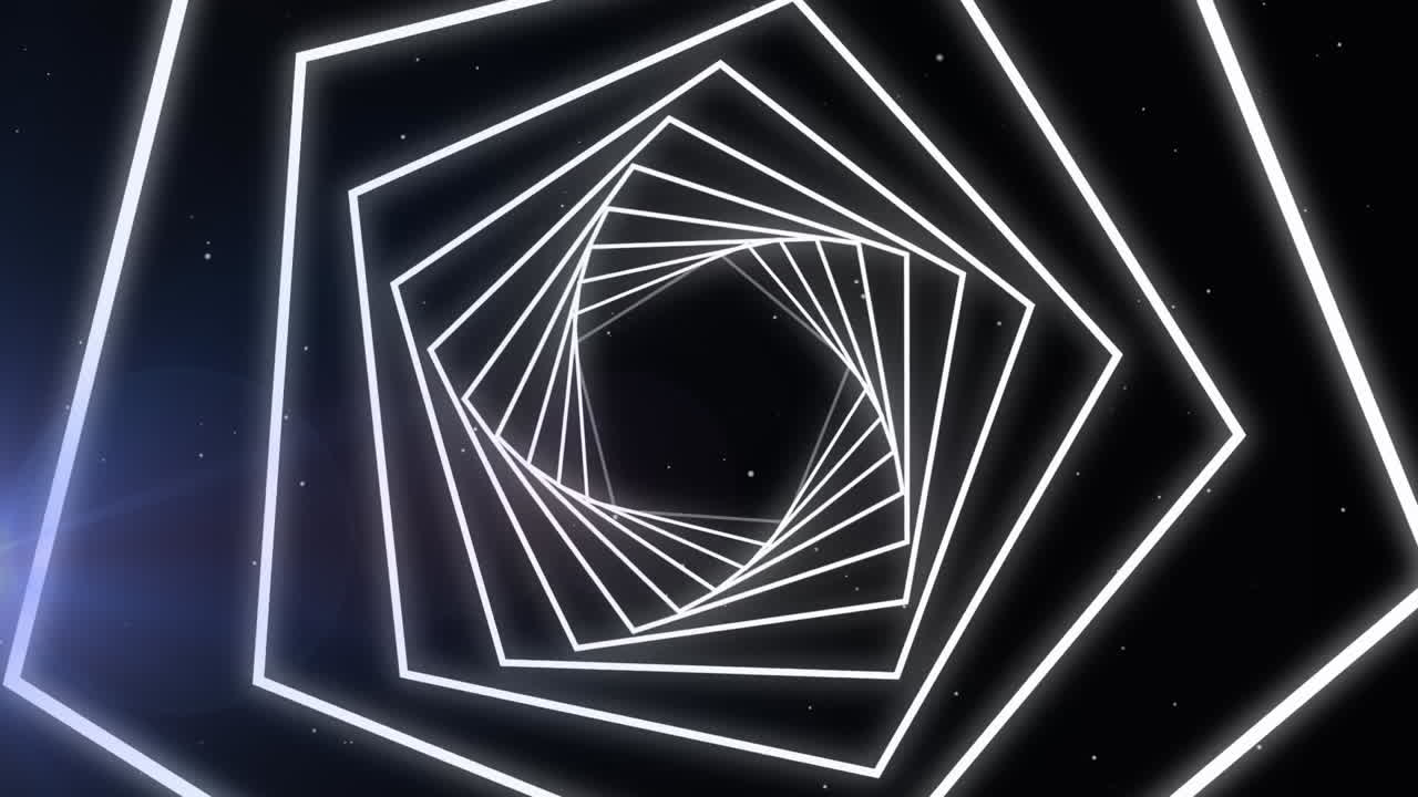 animation of looping hexagons over lens flares and particles against ...