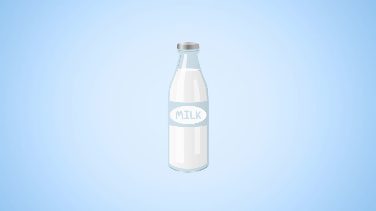 Premium stock video - Animation of bottle of milk icon on blue background