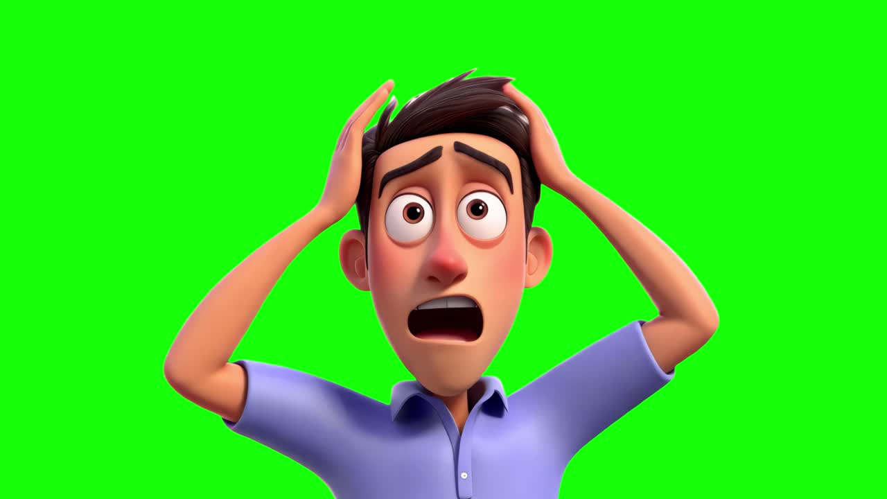 Animated character expressing shock animation, transparent 4K video ...