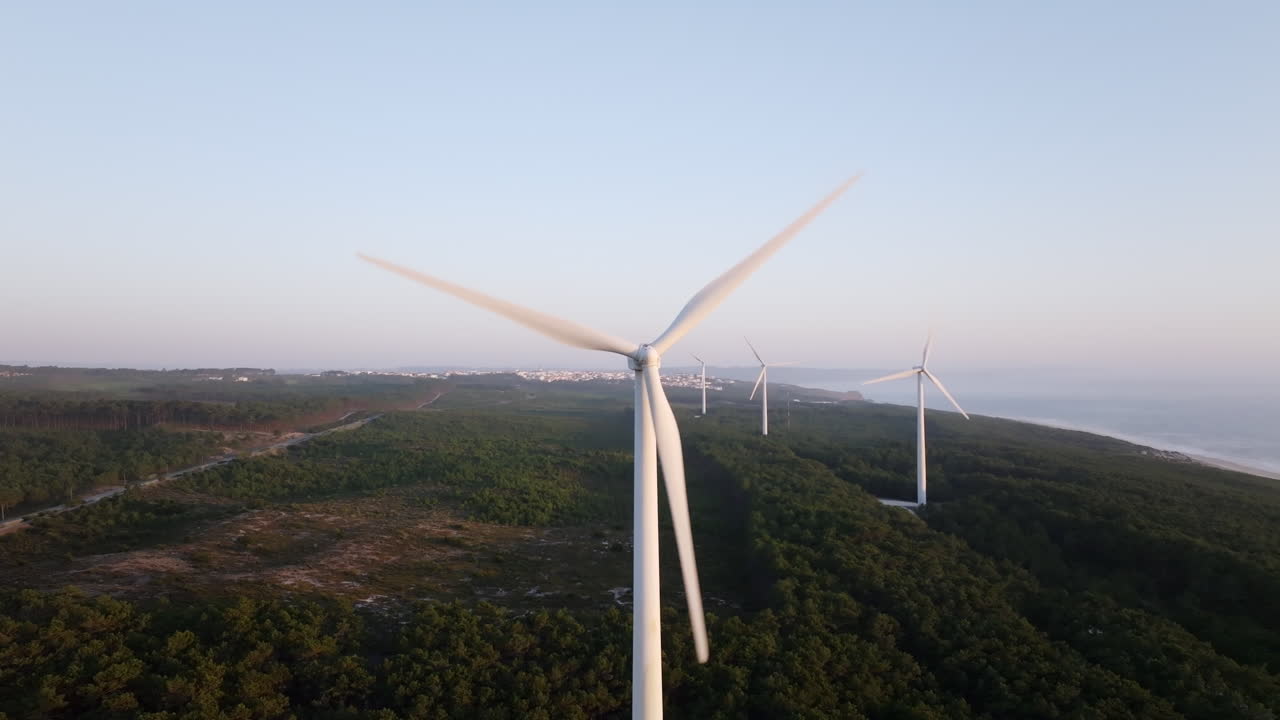 Coastal wind farm in portugal Premium Stock Video Footage