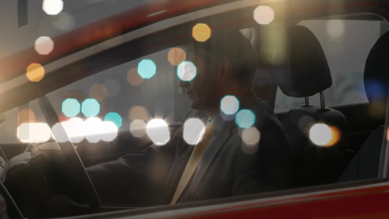 Premium stock video - Animation of road traffic over man getting in car