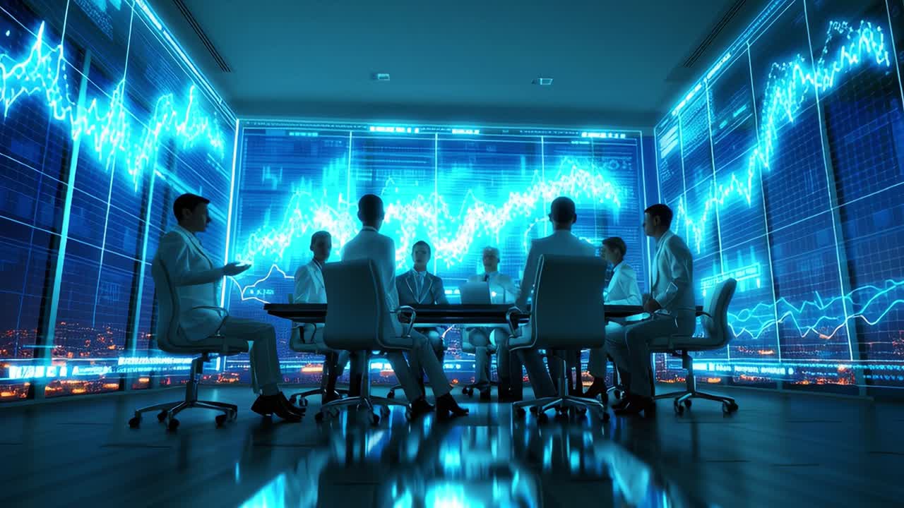 Team of Analysts Collaborating in a High-Tech Conference Room with ...