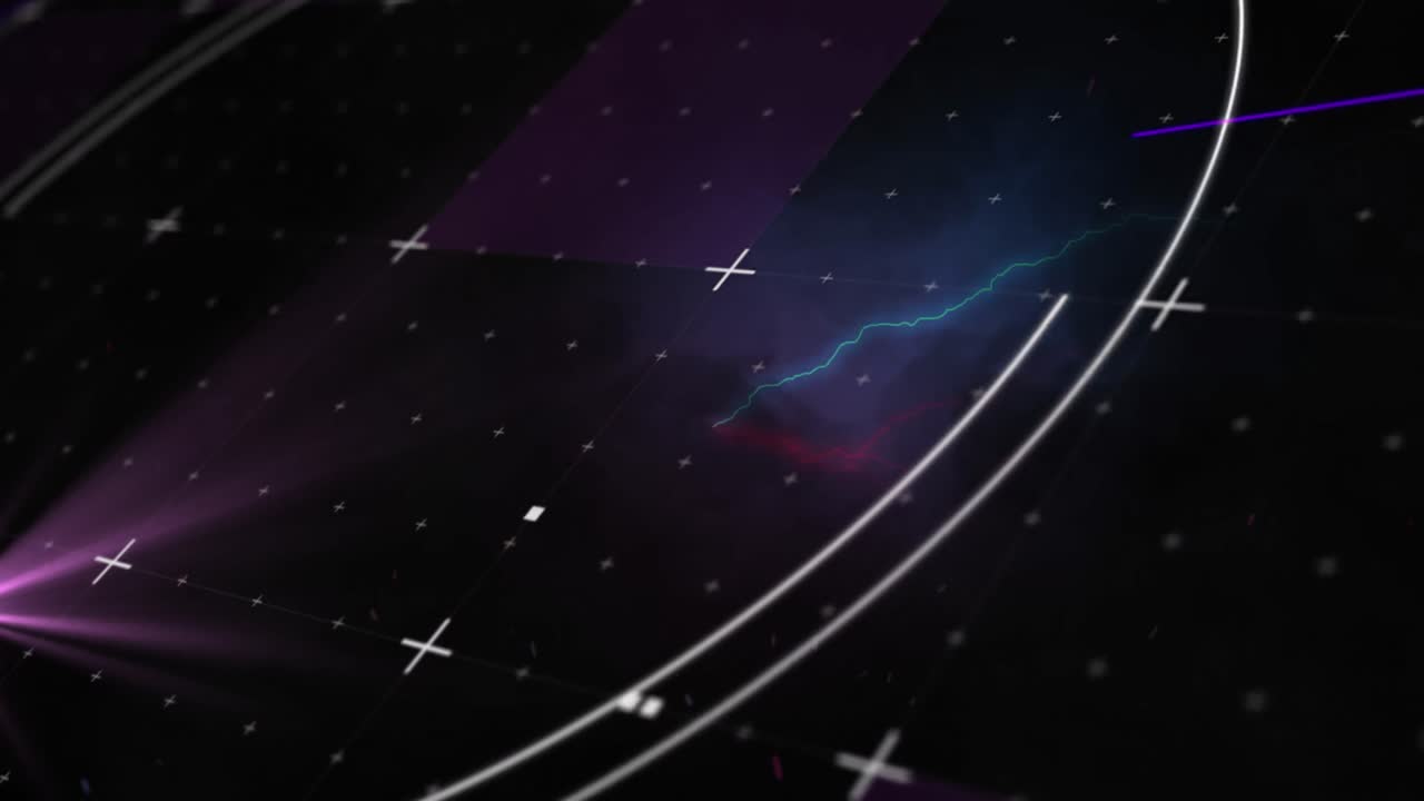 Animation of circular scanner and scopes over colourful electrical ...