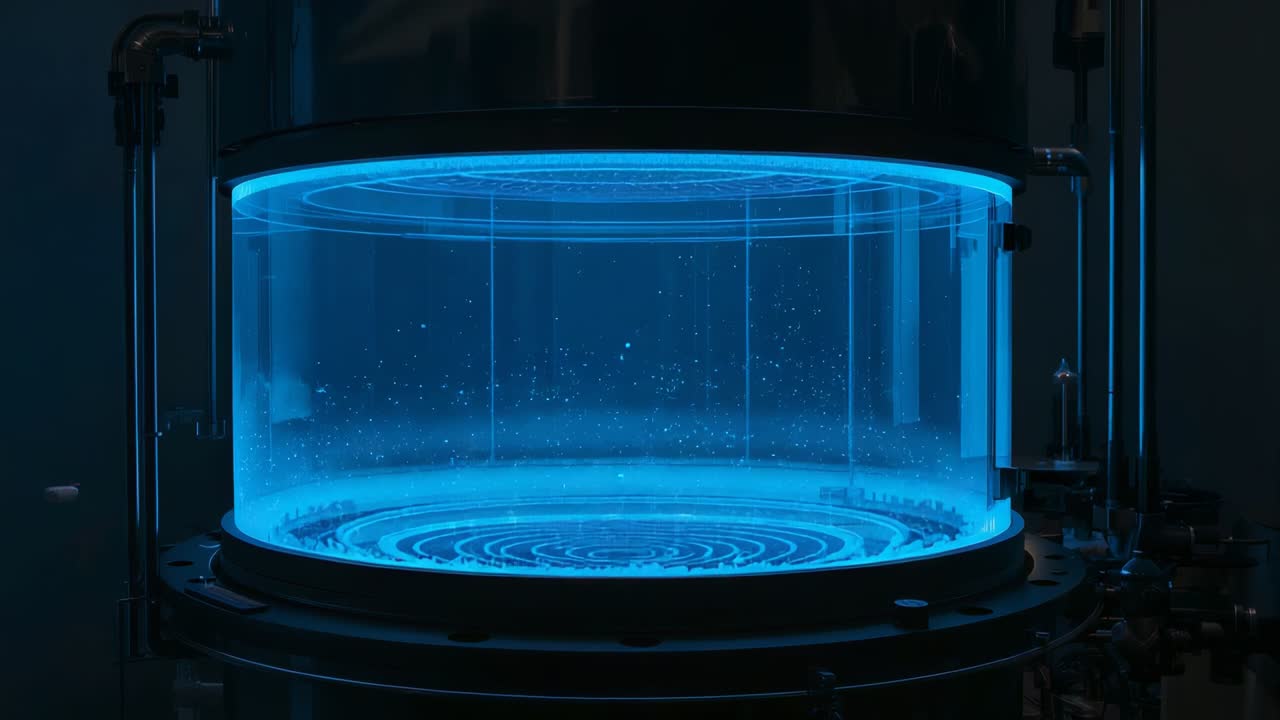 Descending shroud covering reactor chamber in lab, creating narrow ...