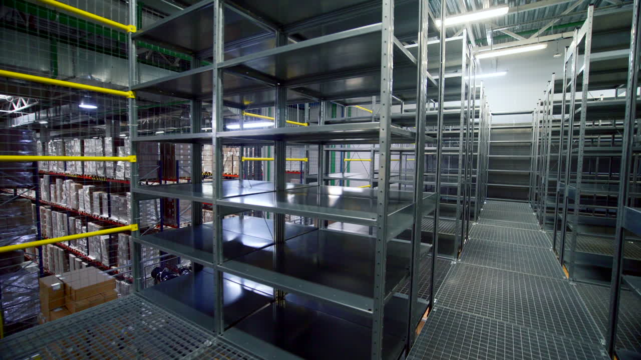 Empty Warehouse Storage Shelving | Premium Stock Video Footage
