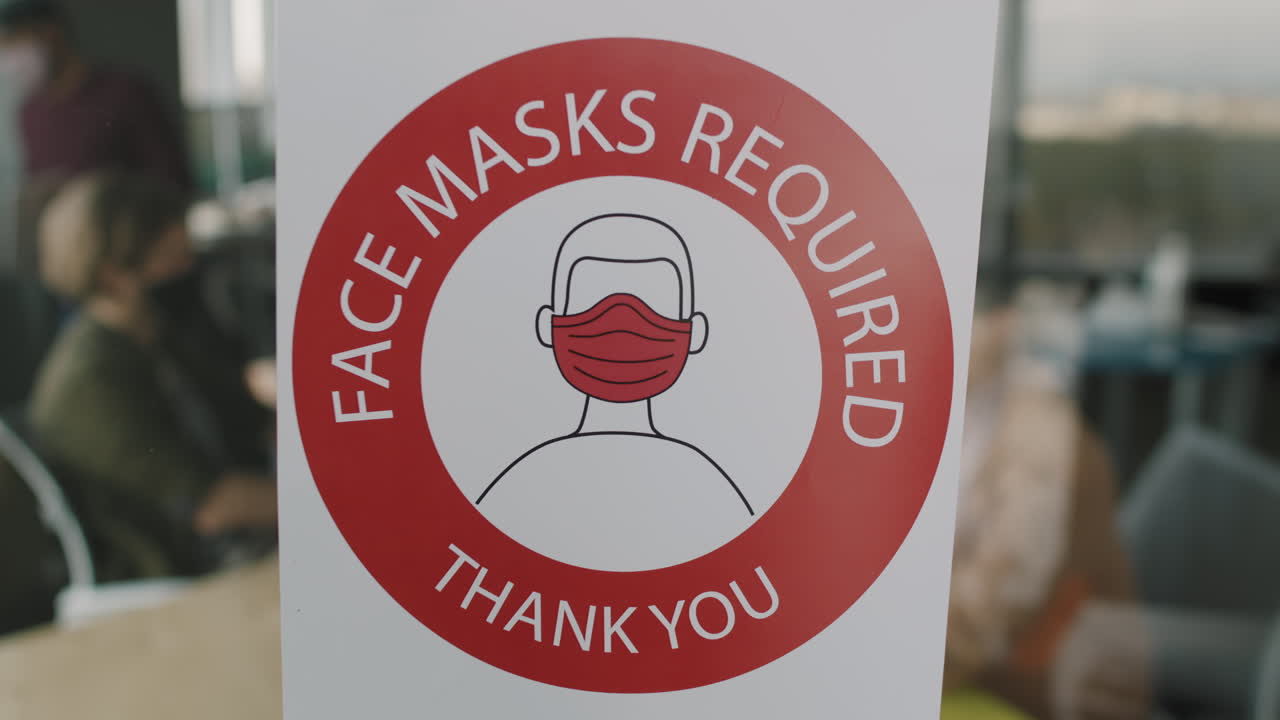 Face Masks Required Sign in Public Place | Premium Stock Video Footage
