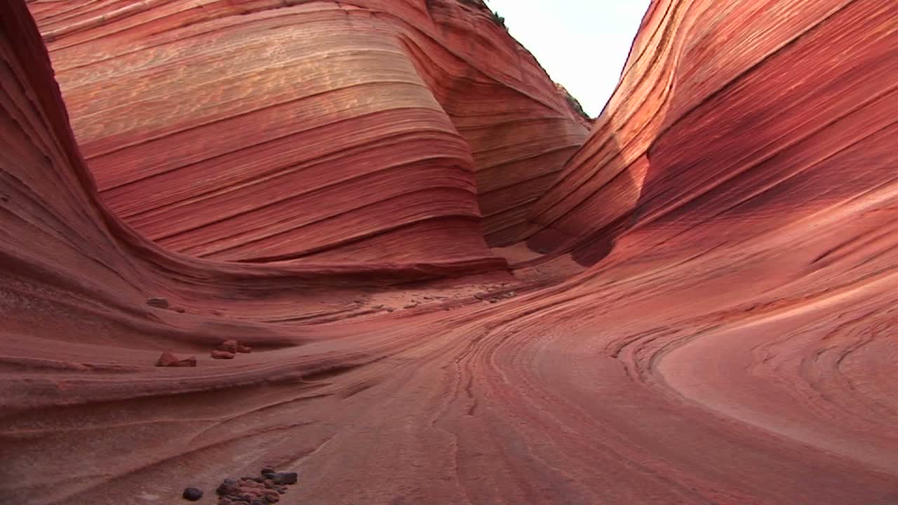 Mediumshot of the corrugated surface of the wave rock formation in utah ...