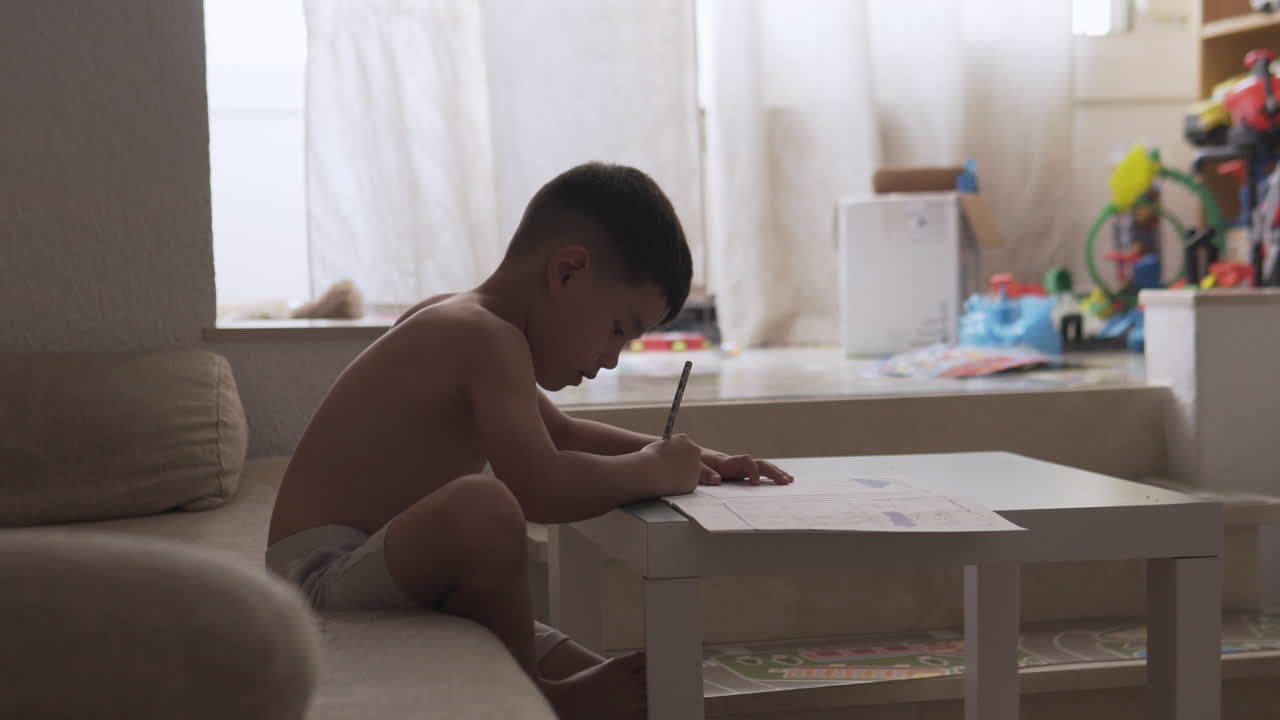 Kid Doing Summer Homework From School At Home Free Stock Video Footage ...