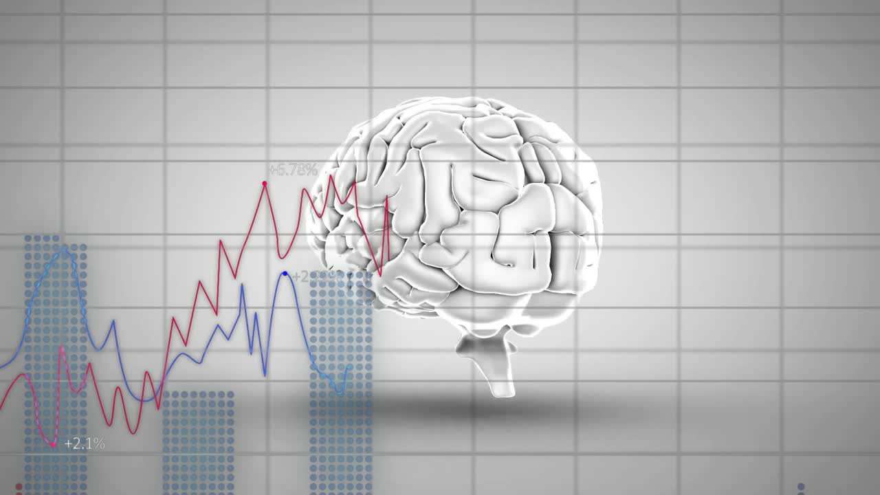 Premium stock video - Animation of spinning brain over diagrams on ...