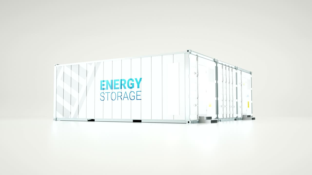 Hi-capacity battery energy storage facility made of industrial shipping ...