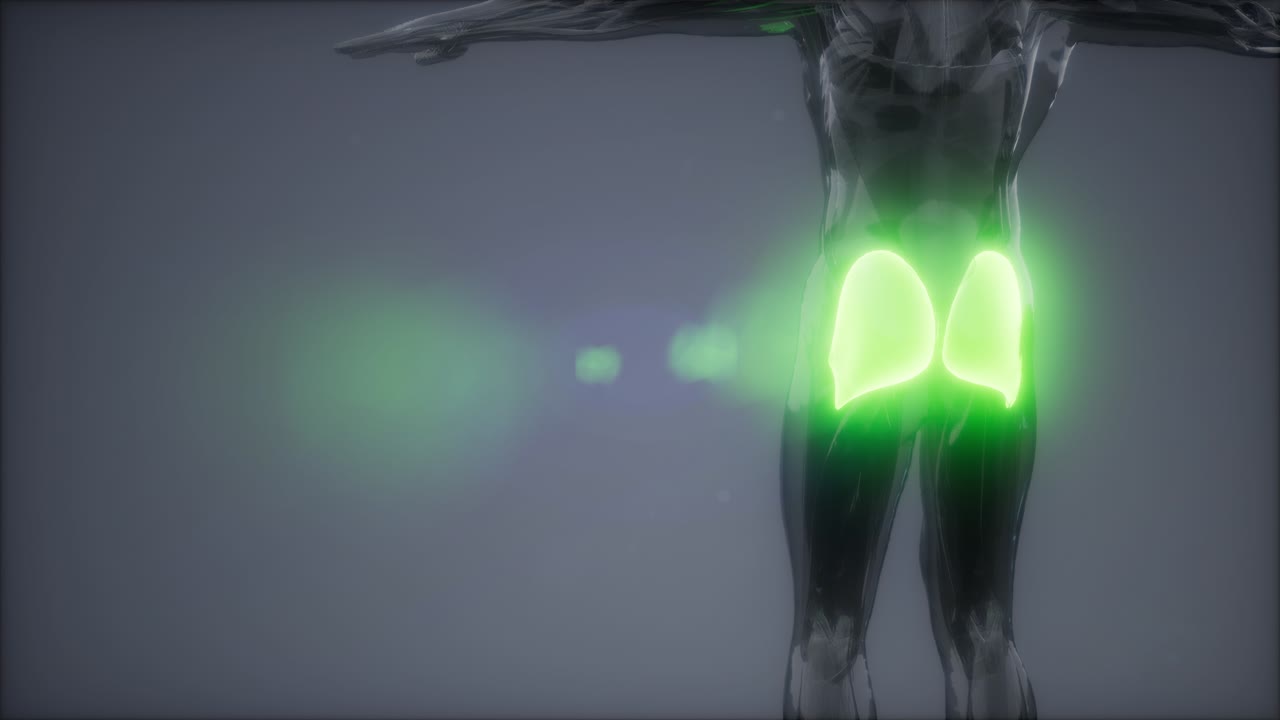 Premium stock video - Gluteus maximus - leg muscles anatomy animation