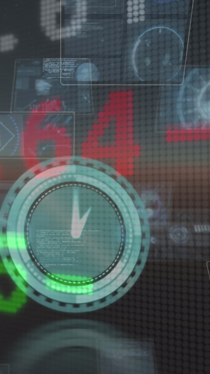 Animation of data processing over clock and black background | Premium ...