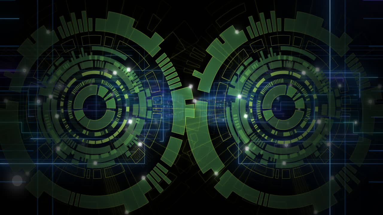 animation of scopes scanning and data processing on black background ...