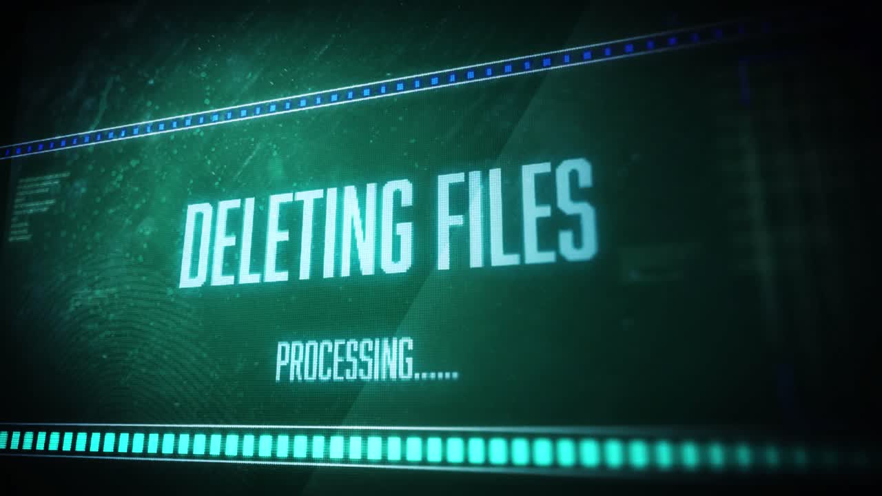 Premium stock video - Animation of deleting files processing text flashing digital interface