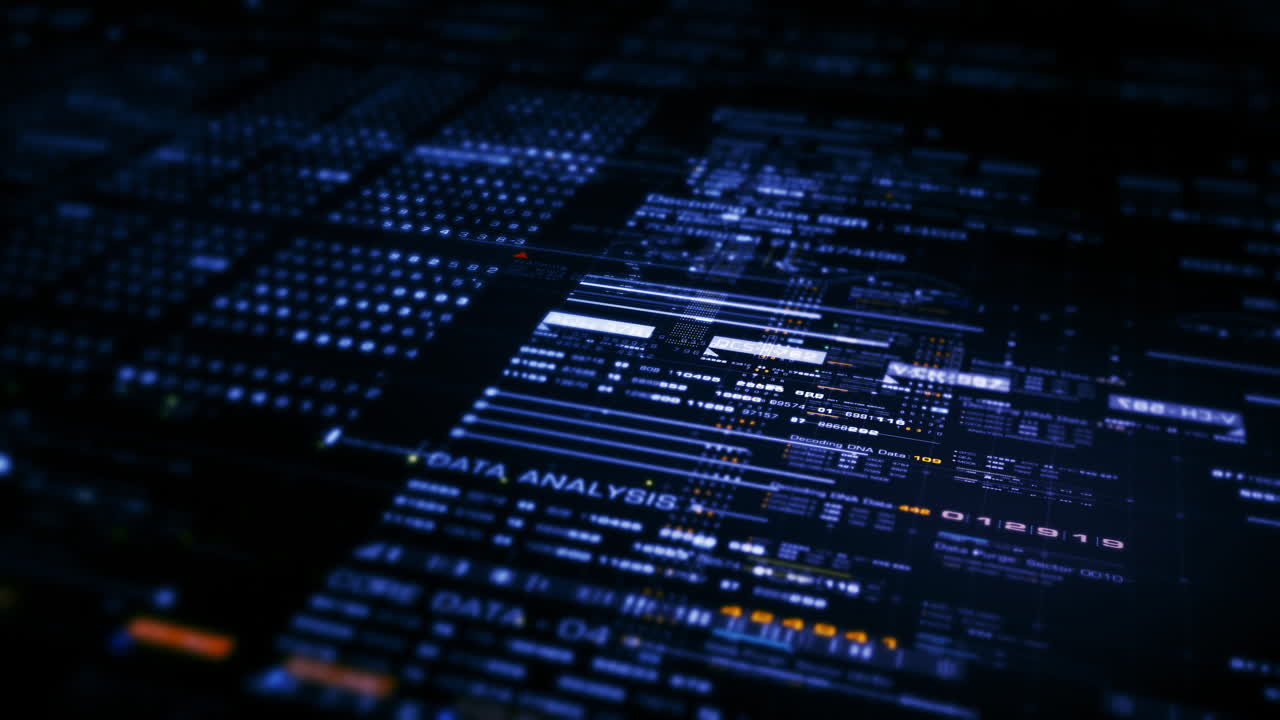 Premium stock video - Advance data matrix, telemetry and encrypt numbers simulation user ...