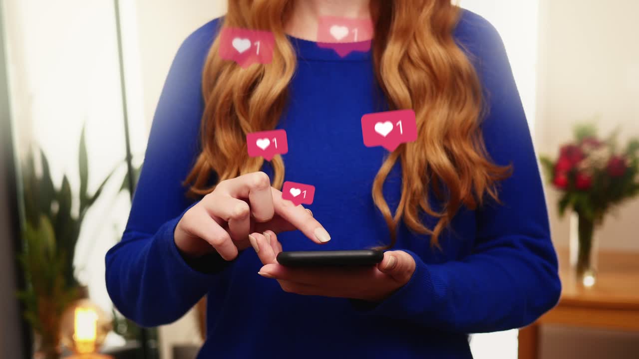 Premium stock video - Young girl receive likes using phone social media ...