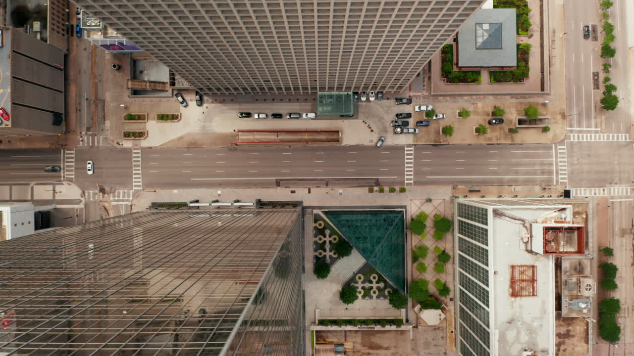 Aerial Birds Eye Overhead Top Down View Of Wide Multi Lane Downtown ...