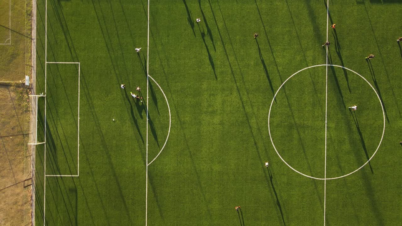 Premium stock video - Aerial birds eye shot of team passing and scoring ...
