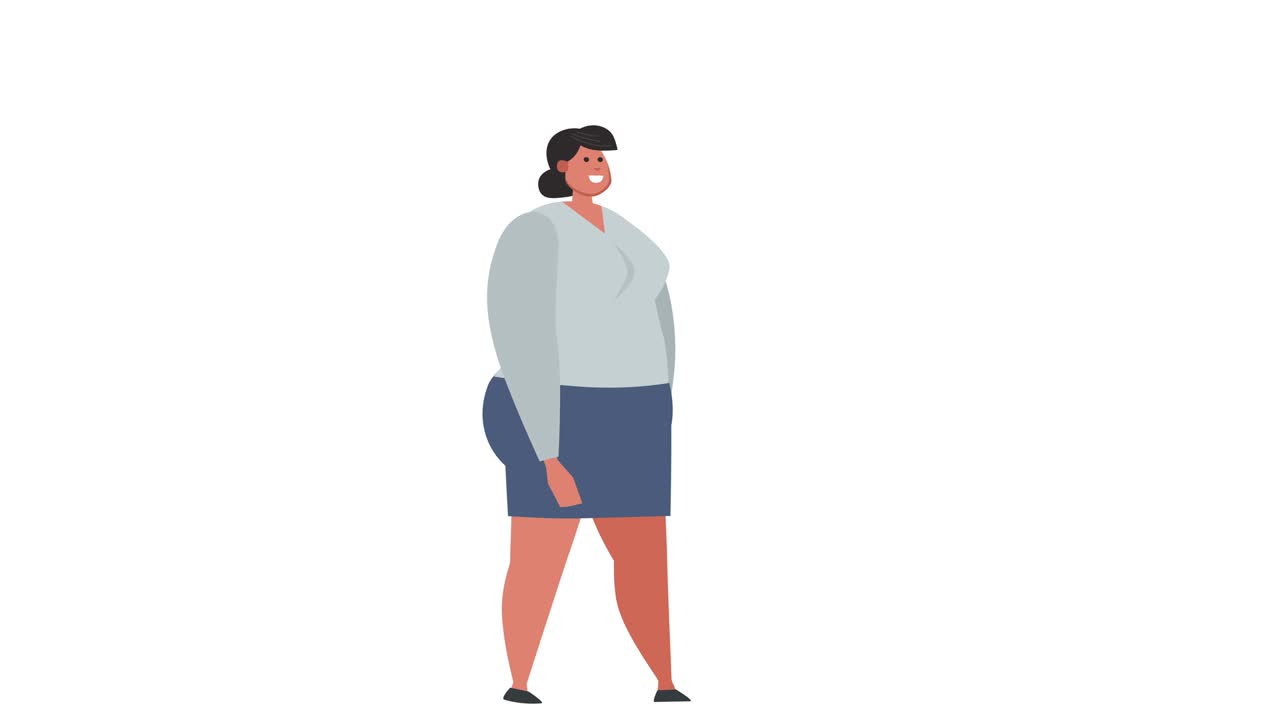 Isolated Cartoon Flat Fat Woman Character Walking Cycle Loop Animation ...