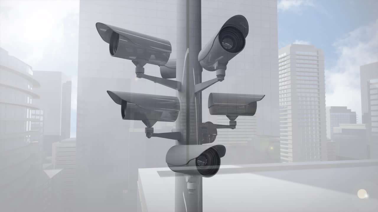 Animation of moving surveillance camera over cityscape | Premium Stock ...