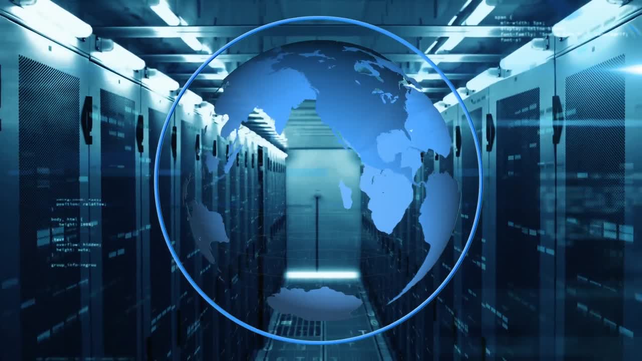 Animation Of Globe In Circles And Computer Language Over Data Server ...