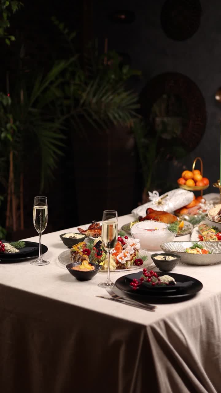 Festive Christmas Dinner Table Setting | Premium Stock Video Footage