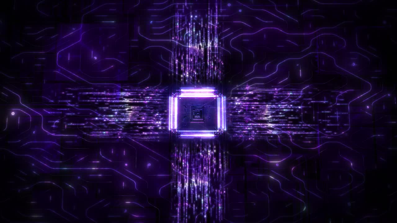 Futuristic Circuit Board with Glowing Processor and Digital Data Flow ...