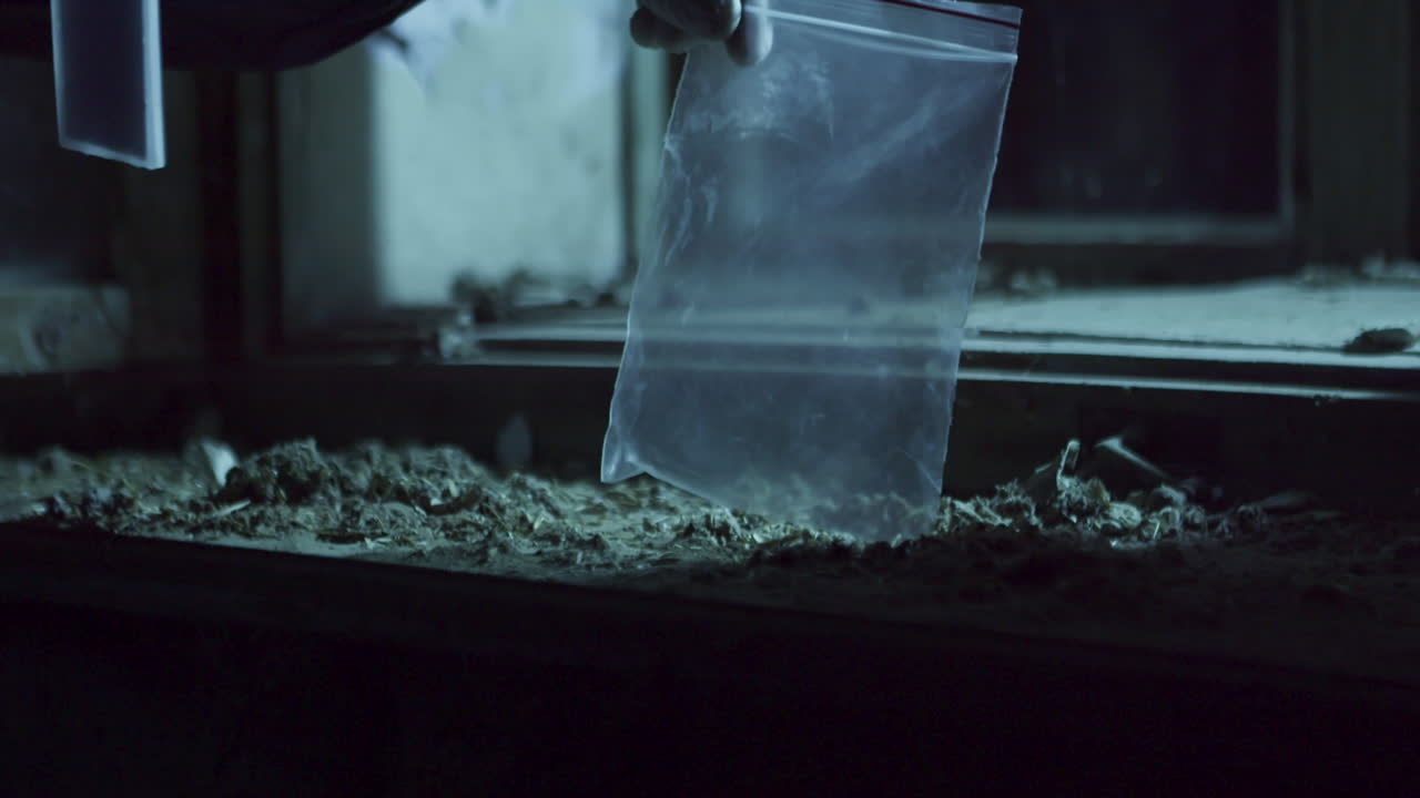 Forensic Science Investigator Putting Evidence Or Chain Into Plastic ...