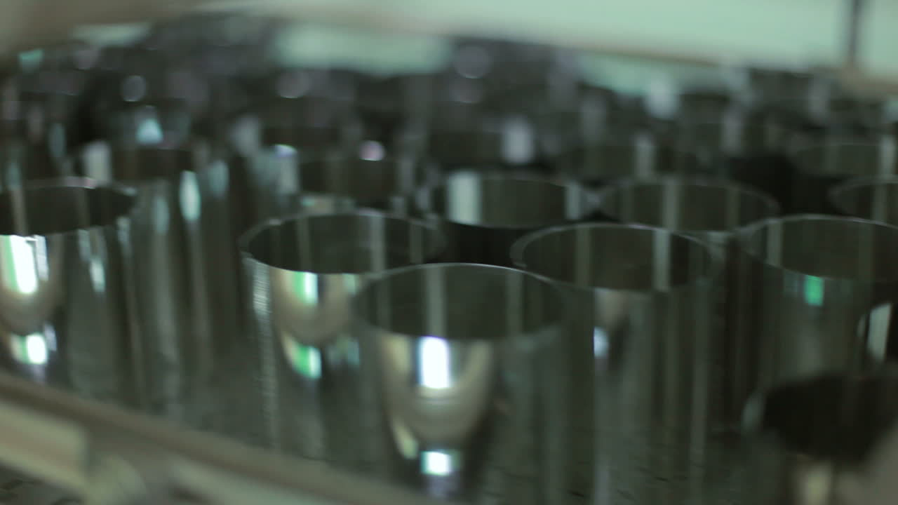 Manufacturing Production Line. Tin Cans On Factory Conveyor Belt. Can ...