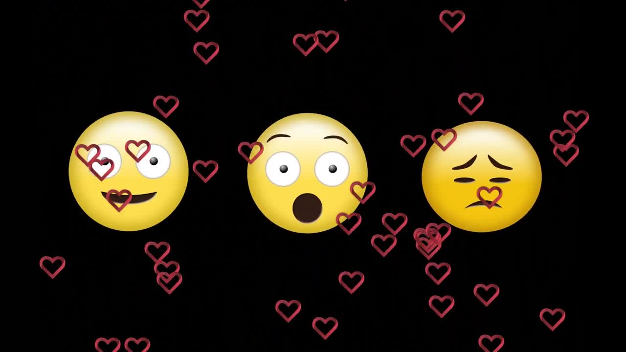 Premium stock video - Animation of emoji icons over black background