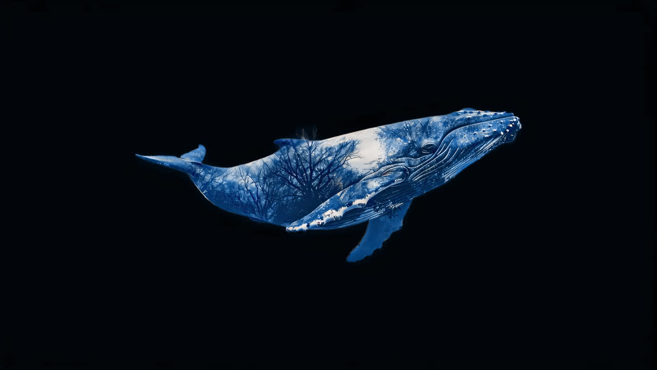 Whale silhouette nature fusion 4K video animation isolated asset ...
