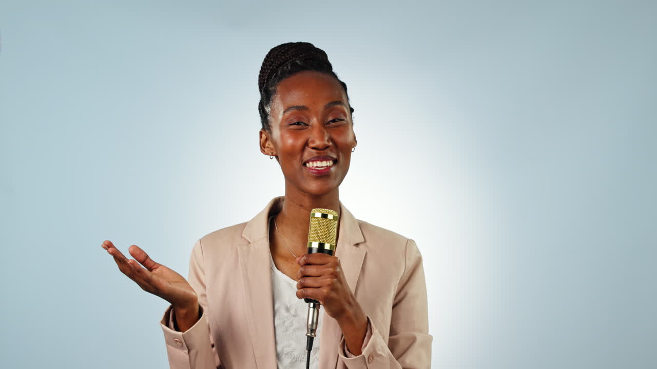Premium stock video - Microphone, wave and a black woman reporter