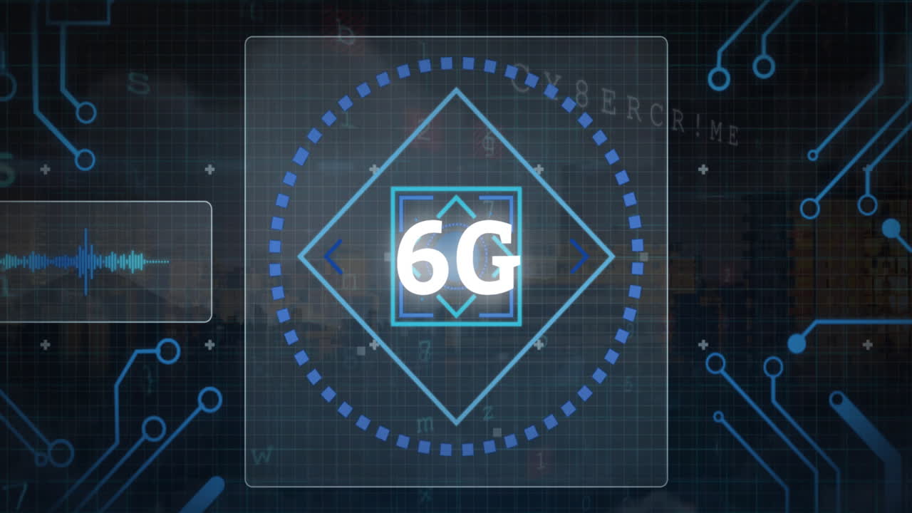 Animation Of 6g Text, Scope And Data Processing With Circuit Board Over ...