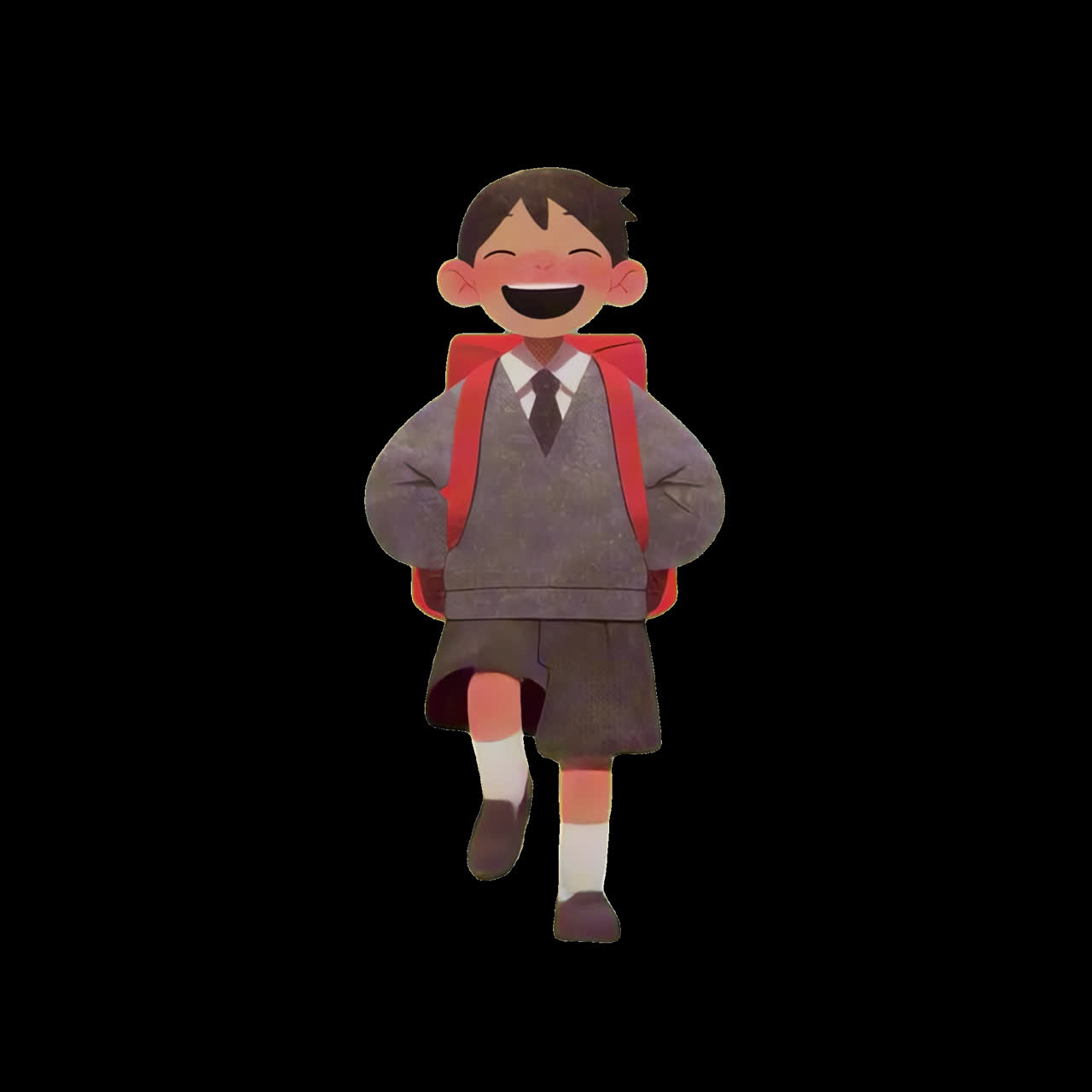 Happy child with school backpack animation isolated asset, transparent ...