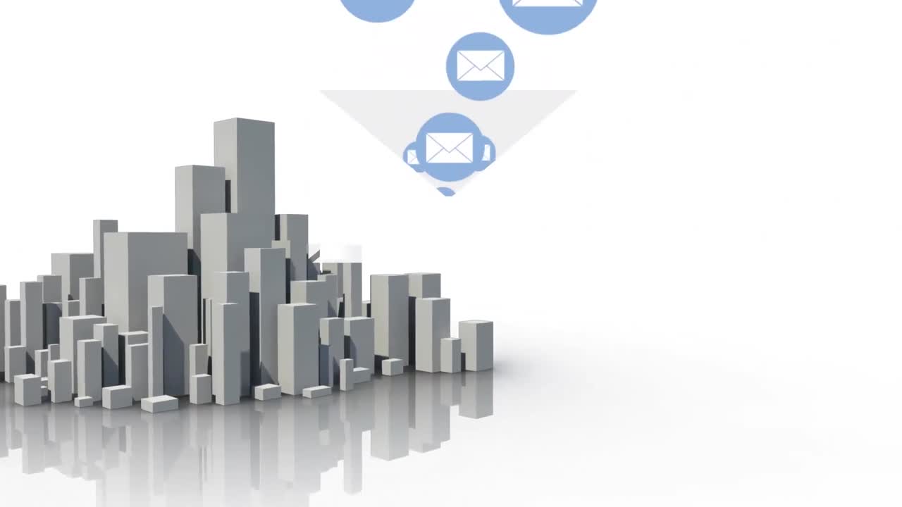 Multiple Message Icons Floating Over 3d City Model Spinning Against ...